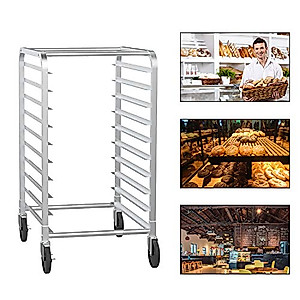 VINGLI 10-Tier Bakery Rack Commercial Stainless Steel Bun Pan Sheet Rack with Brake Casters for Kitchen, Restaurant, Cafeteria