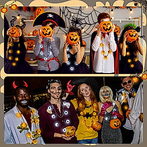 Halloween Necklace, 2PCS Light up Halloween Pumpkins Eyeballs Necklaces, Yellow White 7 Bulb Halloween Glow Necklace Accessories, 3 Mode Lights Necklaces Bulk for Halloween Trick or Treat Party Favors