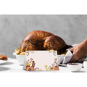 Table Place Card, Fall Thanksgiving Themed Tent Style Cards, Pack of 25 Half-Fold Reception Place Card with Turkey, Perfect for Thanksgiving Dinner, Party, Birthday, Wedding, Banquet A12