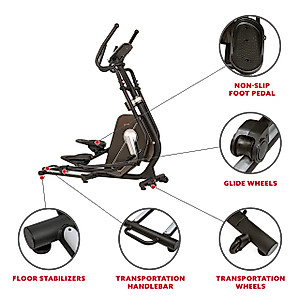 Sunny Health & Fitness Magnetic Elliptical Trainer Machine w/Device Holder, LCD Monitor, 265 LB Max Weight and Pulse Monitoring - Circuit Zone, Black (SF-E3862)