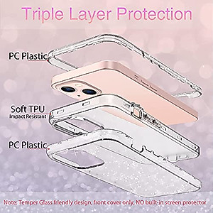 Coolwee Crystal Glitter Full Protective Case Compatible iPhone 13 Heavy Duty Hybrid 3 in 1 Rugged Shockproof Women Girls Transparent Compatible with Apple iPhone 13 6.1 inch Shiny Clear Bling Sparkle