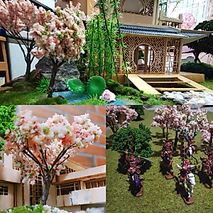 Yetaha 10PCS Pink Flower Model Tree Railway Train Diorama Garden Scenery Layout Architecture Trees for DIY Landscape, 11CM/4.33"