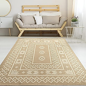 Antep Rugs Patio 8x10 Outdoor/Indoor Southwest Aztec Native Area Rug (Beige, 7'10" x 10')