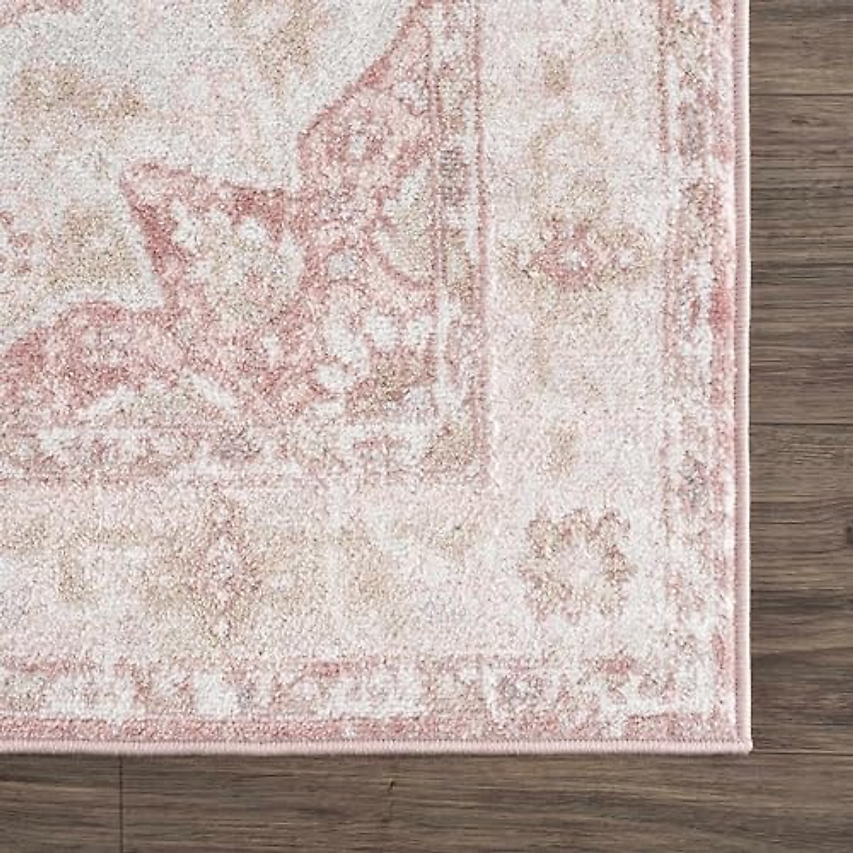BoutiqueRugs Blush & Light Pink Collection Kandos Bohemian Oriental Medallion Area Rug - Traditional Floral Carpet for Living Room, Bedroom - Blush, Dusty Pink, Cream - 5'3" x 7' (5x7 Area Rug)