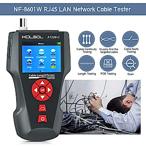 Network Cable Tester, AT226-C NF-8601W LAN Ethernet Cable Tester RJ45 UTP STP Diagnose Tone Tracer Network Cable Length Tester for RJ45, RJ11, BNC, PING/POE 8 Identifier Telephone Wire Tracker