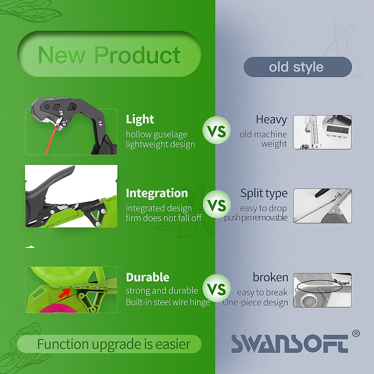 SWANSOFT Plant Tying Machine, Lightweight Plant Vine Tying Tape Machine Tool, Plant Tape Gun for Tomatoes, Grapes and Vegetable Garden, Come with 10000pcs Staples 10 Rolls Tape (Green)