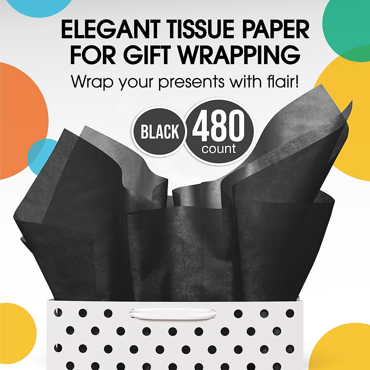 480 Sheets Bulk Black Tissue Paper - 20" x 30" Packing Paper Sheets for Moving - 10lb Wrapping Paper - Newsprint Paper for Packing, Gift Wrapping, Moving Supplies & Protecting Items Crown Display