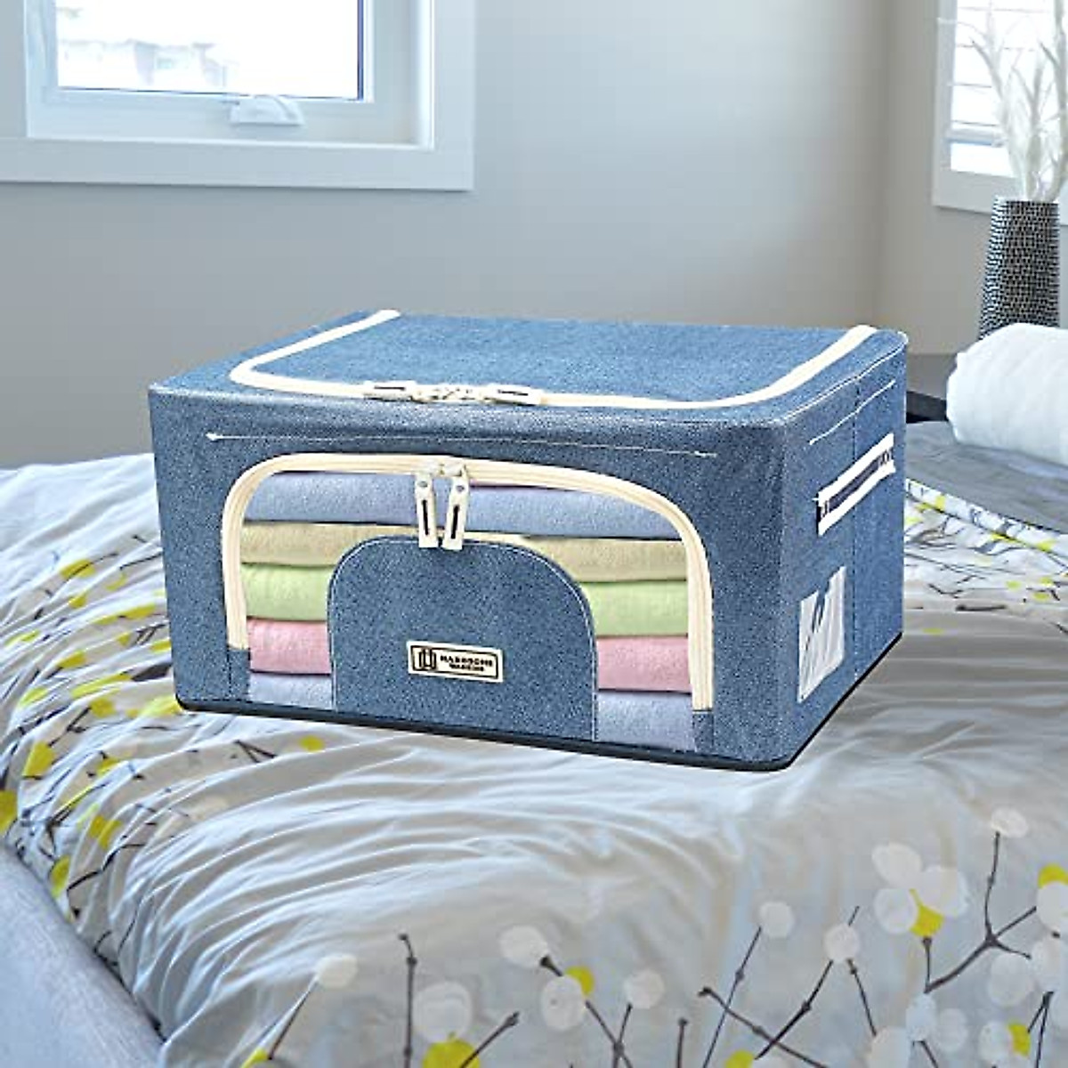 Storage Bins, Foldable,Stackable Clothes Storage Bags,clothes organizer,for Clothes With Large Clear Window Carry Handles, for Bedding, Linen, Clothes (24 L 2 Pack)
