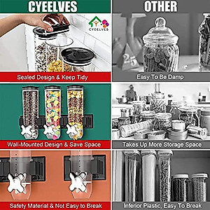 Triple Food Dispenser, Cereal Dispenser, Dry Food Dispenser Wall Mounted Cereal Dispenser, Candy Dispenser Grain Dispenser Kitchen Container with 3 Cup, Snack Dispenser for Store Nut Coffee Beans 4.5L
