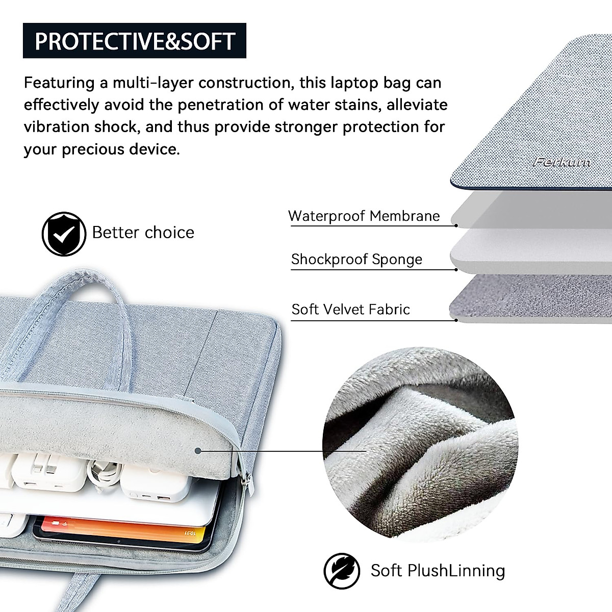 Ferkurn Laptop Bag Case Women Men Computer Sleeve with Shoulder Compatible with HP Envy Pavilion/Inspiron/Thinkpad/Vivobook/MSI/Surface,Waterproof Briefcase with Handle, Light Gray, 17 17.3 Inch