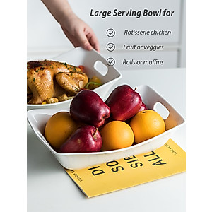 YHOSSEUN Large Serving Bowls with Handles Rectangle Serving Dishes For Entertaining, 1.5 Quarts White Serving Platter Porcelain Bowl Set, 2 Pack