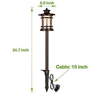 hykolity Low Voltage ORB LED Landscape Path Light W/ Crackled Shade, 3.4W 155LM 12V Wired Outdoor LED Walkway Light, Die-cast Aluminum Construction, 30-Watt Equivalent, 15-Year Lifespan-6Pack