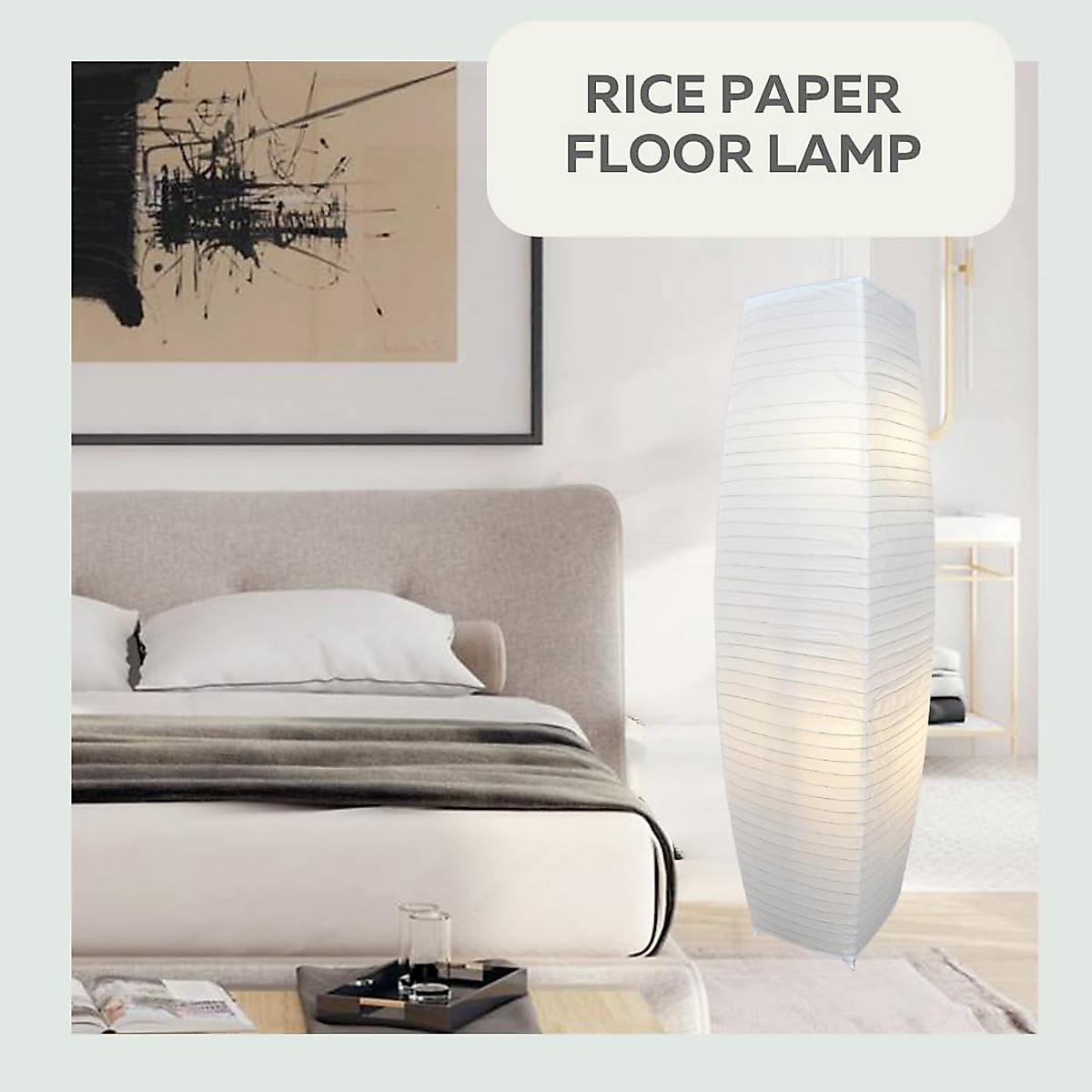 LIGHTACCENTS Japanese Style Rice Paper Floor Lamp - 50 Inches Tall, White Paper Shade, Chrome Base, On/Off Foot Switch - Ideal for Living Room