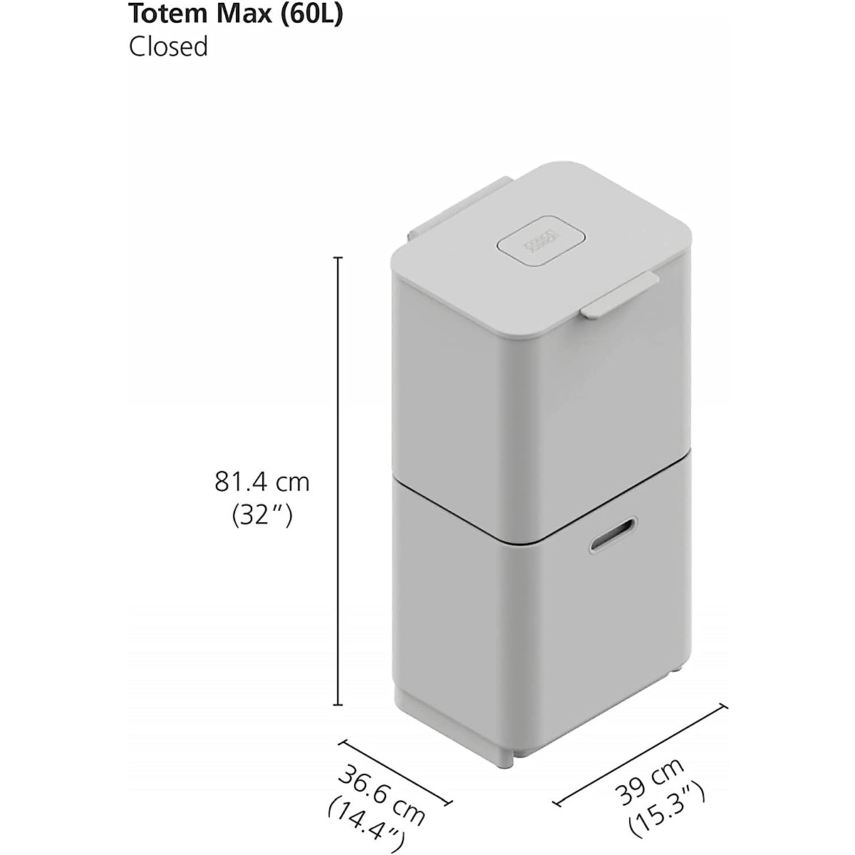 Joseph Joseph Totem Max 60 liter Waste Separation and Recycling Kitchen Trash Can with Odor filter and removable food waste caddy, Stone