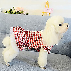 Dog Clothes for Large Dogs Girl Dress Fashion Cute Pet Print Skirt Breathable Summer Comfortable Puppy Girl Dog Shirts for Small Dogs (Small, Red)