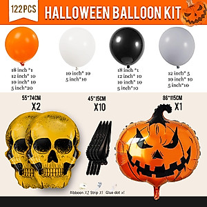 Fall Halloween Balloon Garland Kit 122Pcs Orange Sand White Black Grey with Skull Pumpkin monster Star mylar foil Balloons Arch Party Decoration for Birthday Party and Baby Shower