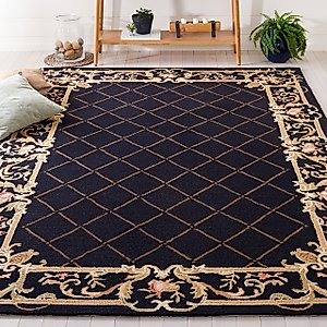 SAFAVIEH Chelsea Collection Area Rug - 6' x 9', Black, Hand-Hooked French Country Wool, Ideal for High Traffic Areas in Living Room, Bedroom (HK333B)