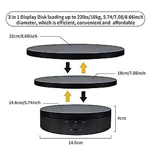 3 in 1 Motorized Rotating Display Stand with 5.74/7.08/8.66 inch Replacement Cover, 360 Degree Turner Cup Rotating Display Stand for Photography Products and Video Show,Max Load 22Lbs