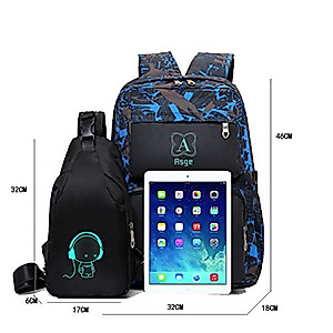 Asge boys backpack for kids camo bookbag for middle school bags travel back pack (Blue)