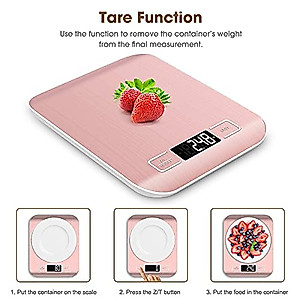 Mik-Nana Food Scale Pink, 10kg/22lb Digital Kitchen Scale Weight Grams and Oz for Baking and Cooking, 1g/0.1oz Precise Graduation, Easy Clean Stainless Steel
