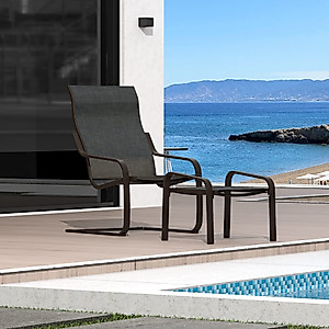 Domi Outdoor C Spring Motion Chair,Patio Bistro Set of 2, All-Weather Conversation Armchair with Ottoman & Quick Dry Textile for Porch,Deck,Yard,Garden,Lawn