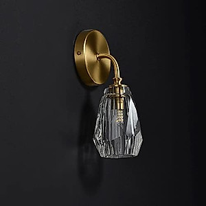 HOBIBA Reading Light Copper Wall Sconce, K9 Crystal Shade Wall Lamp, Bedside G9 Wall Lighting Adjustable Cord Wall Lights for Bedroom Hallway Bathroom (Size:A)