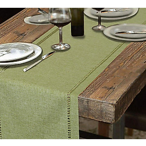 Grelucgo Handcrafted Solid Color Dining Table Runner, Dresser Scarf, Double-Hemstitched (Sage Green, 14 x 54)