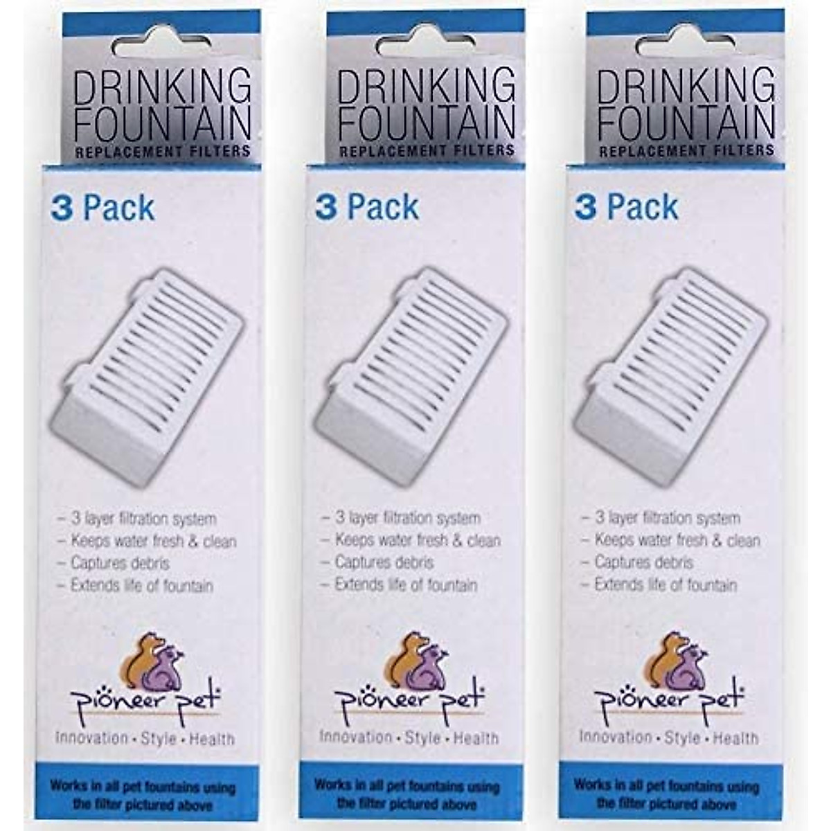 Pioneer Pet 3 Pack of T-Shaped Filter for Food, Water and Serene Fountain