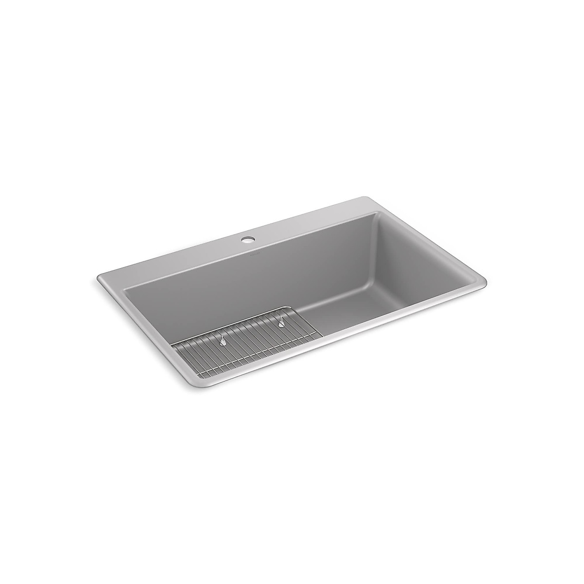 KOHLER 8437-1-CM4 Kennon 33" Undermount or Drop In Kitchen Sink, Single Basin Neoroc Composite Kitchen Sink, Includes Bottom Sink-Rack, Matte Grey