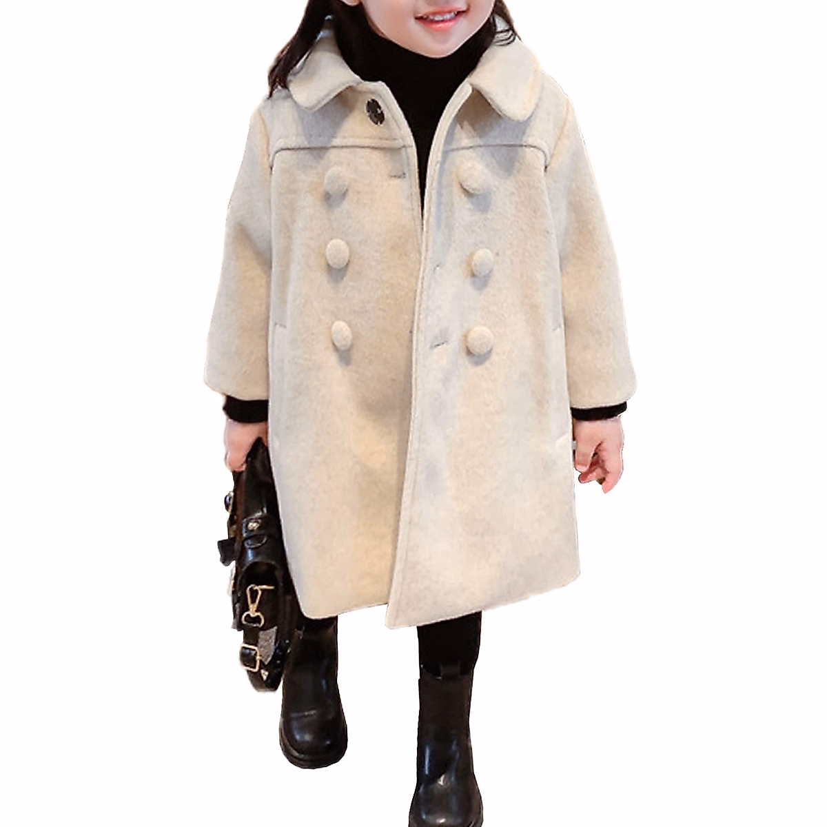 CM C&M WODRO Girls Dress Coat Kids Winter Warm Jacket Long Sleeve Button Trench Coat Pocket Long Peacoat Outerwear 2-7 Years (Beige, 6-7 Years)