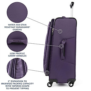 Travelpro Maxlite 5 Softside Expandable Checked Luggage with 4 Spinner Wheels, Lightweight Suitcase, Men and Women, Imperial Purple, Checked Medium 25-Inch