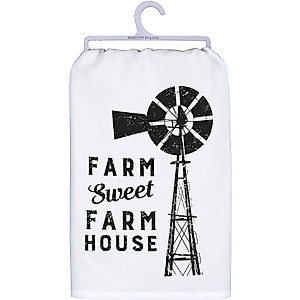 Primitives by Kathy 39407 Black and White Cotton Dish Towel, 28" Square, Farm Sweet Farm House