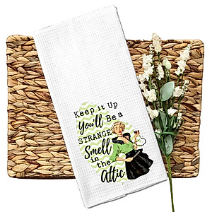 Keep it Up and You'll Be the Strange Smell in the Attic Funny Vintage 1950's Housewife Pin-up Girl Waffle Weave Microfiber Towel Kitchen Linen Gift for Her BFF