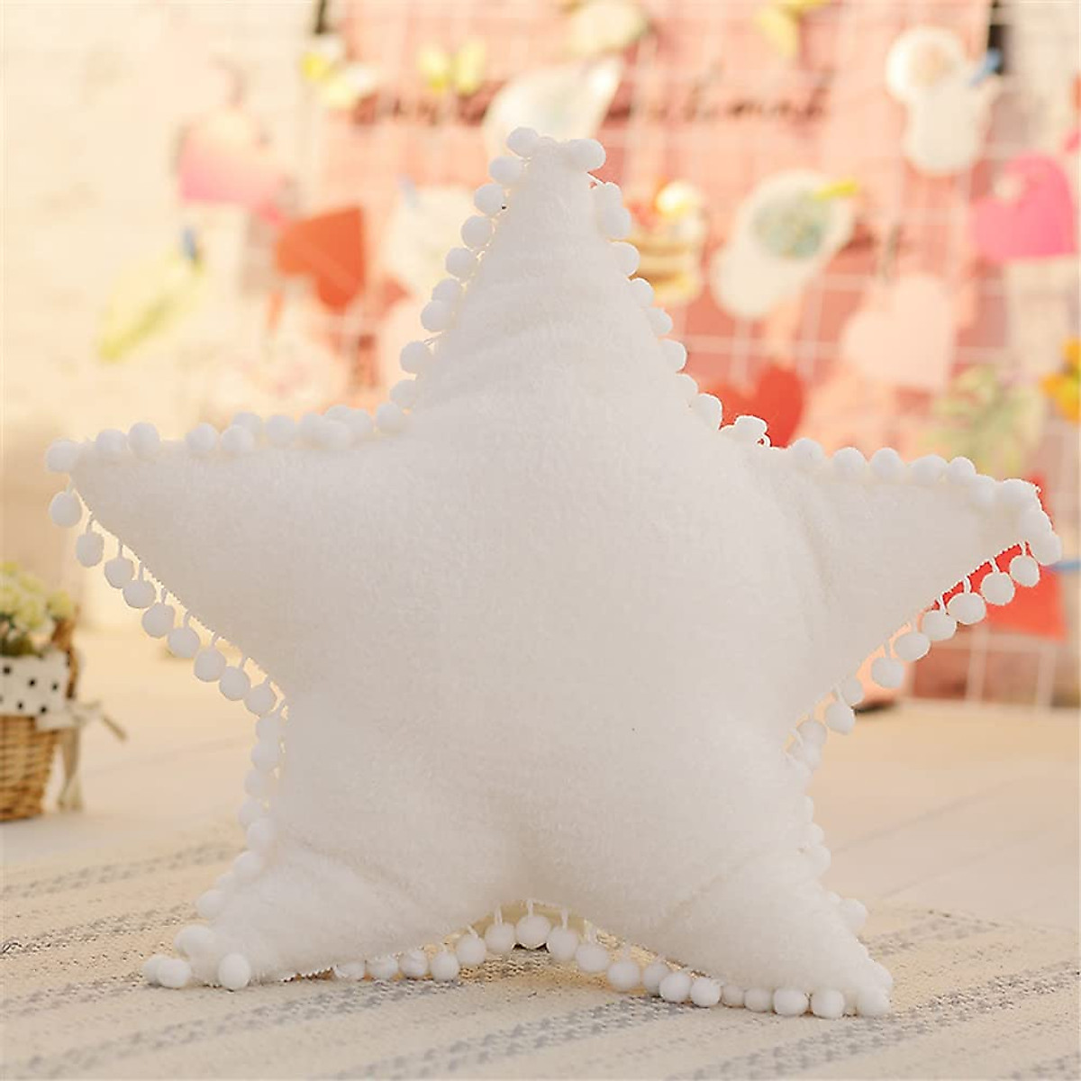 JIANEEXSQ Creative Star Pillow Home Decorative White Star Plush Stuffed Pillow Cushion (White)
