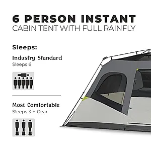 CORE 6 Person Instant Cabin Tent | Large Multi Room Tent for Family with Full Rainfly for Weather Protection and Storage for Camping Accessories | Portable Tent for Car Camping with Carry Bag
