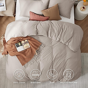 Bedsure Sage Green Queen Prewashed Microfiber Duvet Cover Set + Tannish Linen 100% Jersey Knit Cotton Duvet Cover Set, Zipper Closure, Queen Size