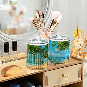 xigua Sea Beach Qtip Holder 2 Pack, 14 oz Apothecary Jars Bathroom Vanity Organizer Canister for Qtips,Cotton Swabs,Cotton Balls,Cosmetic Pads,Flossers,Bath Salts