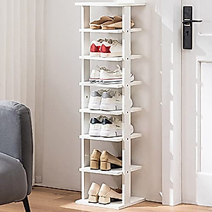 YOUDENOVA 7 Tiers Vertical Shoe Rack, Wooden Shoe Storage Stand, Space Saving Vertical Shoe Organizer, Entryway Shoes Tower, Modern Shoe Rack Organizer