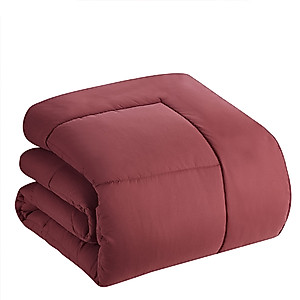 Sweet Home Collection 7 Piece Comforter Set Bag Solid Color All Season Soft Down Alternative Blanket & Luxurious Microfiber Bed Sheets, Burgundy, Full