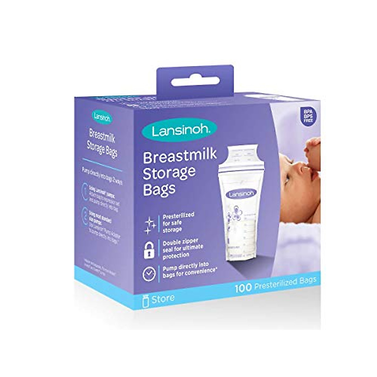 Lansinoh Breastmilk Storage Bags With Convenient Pour Spout Double Zipper Seal