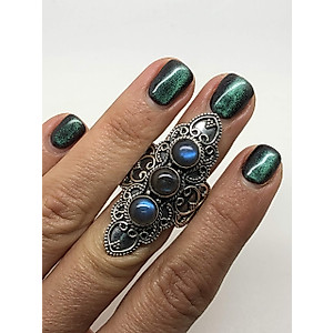 Koral Jewelry Labradorite 3 Stones Ethnic Vintge Gipsy Multi Stone Ring 925 Sterling Silver Vintage Tribal Gipsy Boho Chic (10)