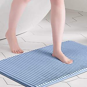 FRESHMINT Ultra Soft Charcoal Infused Memory Foam Bath Mat 20" x 32", Bath Rugs for Bathroom Non-Slip, Thick & Water Absorbent Bathroom Rugs, Room Accessories Shower Floor Mat, Washable, Blue Linen
