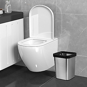 2 Pack Stainless Steel Bathroom Trash Can 4 Gallon, Wide-mouth Open Top Trash Can with Bag Tightening Ring, 11.8" x 8.5", Square Kitchen Metal Garbage Can, Small Silver Trash Can for Home Office