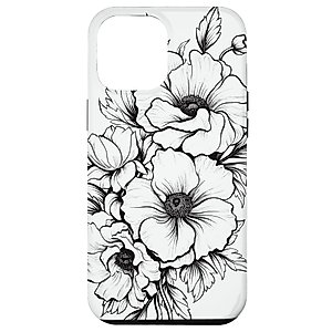 iPhone 14 Plus cute Handdrawn black and white flower garden nature lovers Case