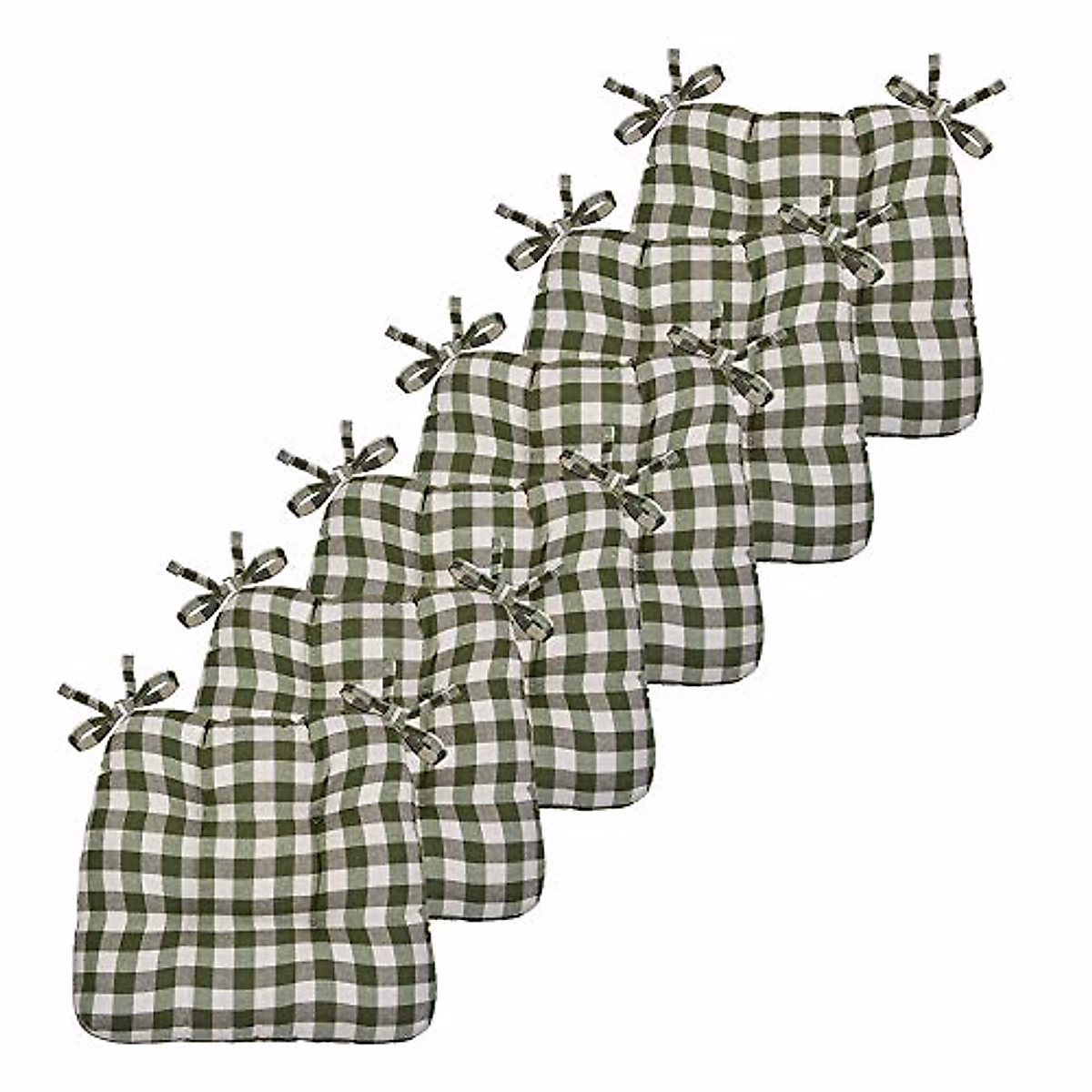 GoodGram Gingham Plaid Buffalo Checkered Premium Plush Country Farmhouse Chair Cushion Pads with Tear Proof Ties-Assorted Colors, 6 Pack, Sage Green