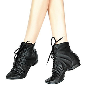 Cheapdancing Women?s Leather Practice Dancing Shoes Jazz Boots Soft-Soled High Boots, Black, 6.5 M US