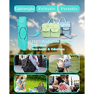 Silicone Placemats for Toddlers, Hitseon Reusable Food Grade Silicone Toddler Placemat with Suction Cups for Kids, Folding Baby Food Mat with 2 Straps for Home Travel, Dishwasher Safe (Gray)