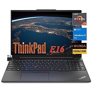 Lenovo ThinkPad E16 Business Laptop (2023), 16" WUXGA IPS Display 300 nits, 8-Core AMD Ryzen 7 7730U (Upto 4.5GHz), 40GB RAM, 2TB SSD, RJ-45, Backlit, Fingerprint, WiFi 6, Win 11 Pro+MarxsolCables