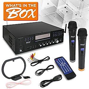 Pyle 4-Channel Karaoke Home Wireless Microphone Amplifier - Audio Stereo Receiver System, Built-in CD DVD Player, Dual UHF Wireless Mic/MP3/USB Reader, AM/FM Radio - Pyle PWMA5000BA