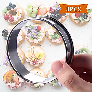 8 Pack English Muffin Rings Crumpet Ring,Double Rolled Stainless Steel Crumpet Rings Non Stick Metal Round Egg Ring Mold or Home Food Making Baking Tool（3.4 Iinch)